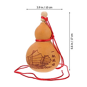 Angoily Gourd Wine Flask Bottle Chinese Wu Lou Wine Bottle with Stopper Wooden Chinese Feng Shui Hu Lu Gourd Ornament for Home Kitchen (Khaki)