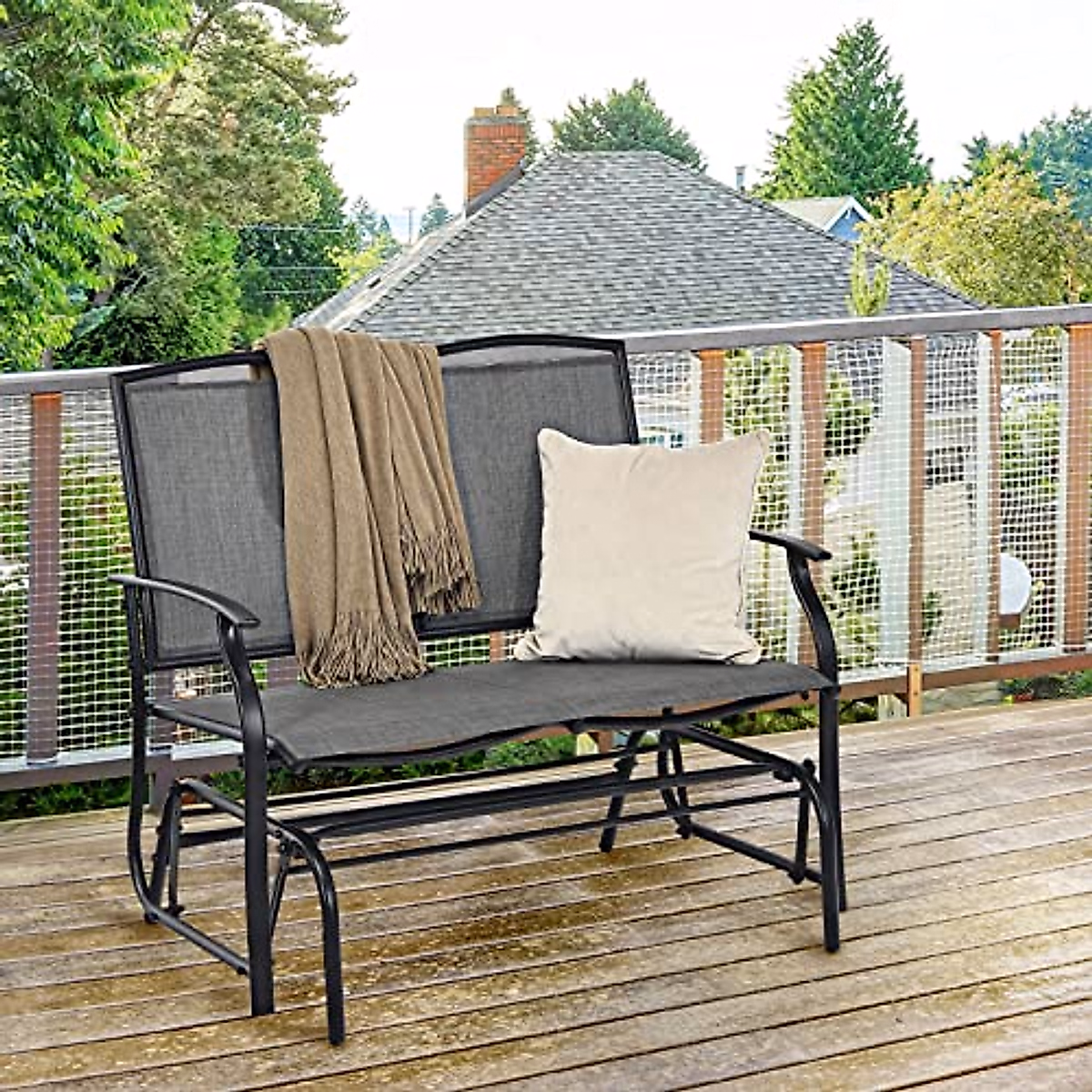 Tangkula 2-Person Patio Glider Bench, Outdoor Rocker Glider Loveseat Chair W/Heavy-Duty Steel Frame, Breathable Seat Fabric, Rocking Lounge Chair for Poolside, Garden, Backyard (Grey)