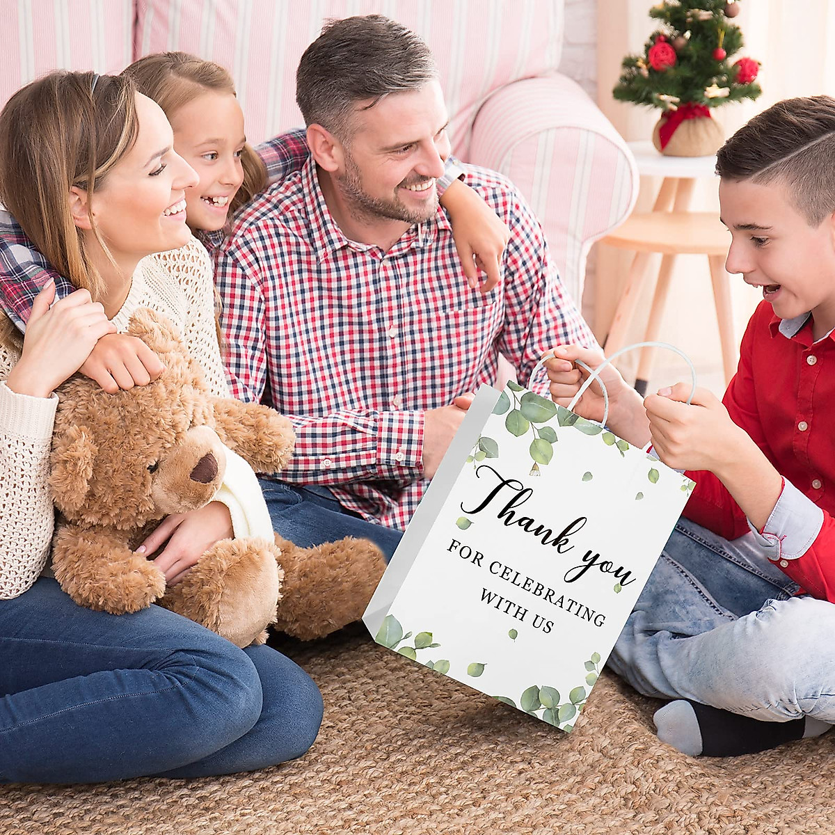 30 Pieces Wedding Welcome Bags Bulk Thank You for Celebrating with Us Paper Bags with Handles Wedding Favor Gift Bags for Guests Wedding Birthday Baby Shower Favors Supplies, 8 x 4 x 10 Inch