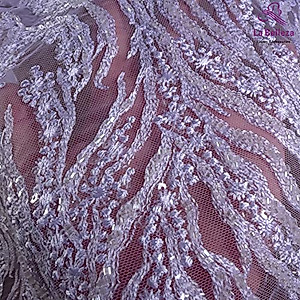Popular La Belleza Beaded lace Fabric 51" Width Simple Irregular Curve Easy for Cut Wedding Dress lace Fabric 1 Yard/Piece in Pure White Color