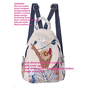 YIMOYICAI Backpack Purse for Women Girl's Convertible Sling Bag Boho Hippie Embroidered Woven Canvas with Woven Cotton Perfect Small Sling Bag Bird's Nest