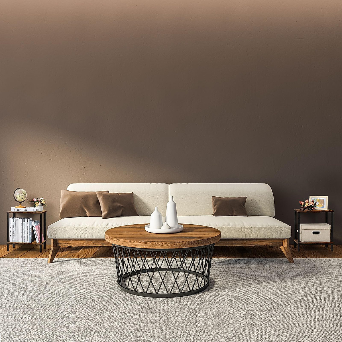 LING RUI 2 Tier Bookcase,Narrow Bookshelf for Small Spaces,Wood and Metal Book Shelf Storage Organizer for Home Office Living Room (Brown)