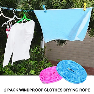 Gouccpu Nylon 2 Pack 13.5ft/8m Clothesline, Portable Windproof Non-Slip Laundry Drying Hanger Rope, Travel Clothes Line with Adjustable Length for Home Hotel Camping Outdoor Indoor Use