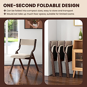 Giantex Folding Dining Chairs Set of 2, No Assembly Folding Chairs w/Linen Padded Seats, Wood Foldable Kitchen Chairs, Easy to Store Extra Event Chairs, Padded Folding Chair for Wedding Guests Party