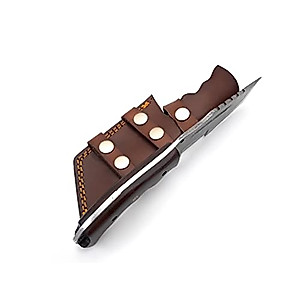 Handmade Damascus Tracker Knife 10 Inches Fixed blade hunting knife with Horizontal carry leather sheath Damascus steel fixed blade for hunting camping Skinning survival, rosewood handle.