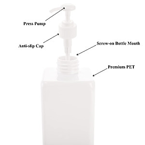 Okllen 12 Pack 16 Oz Plastic Pump Bottles, Empty Refillable Container Liquid Soap Dispenser for Shampoo, Lotion, Cleaning Products, Kitchen, Bathroom, White Square