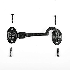 Renovators Supply Manufacturing Door Latch Lock 4.5 in. Black Wrought Iron Swivel Style Hook and Eye Latch for Door with Mounting Hardware