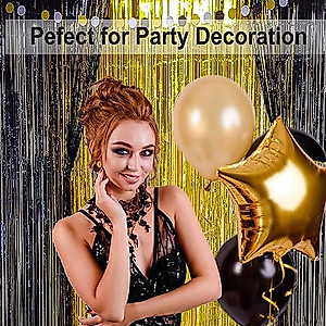 EUFARS Black and Gold Party Decorations - 4Pack 3.2x8.2ft Foil Fringe Curtains for Birthday Graduation Masquerade Gatsby Themed Party Decorations