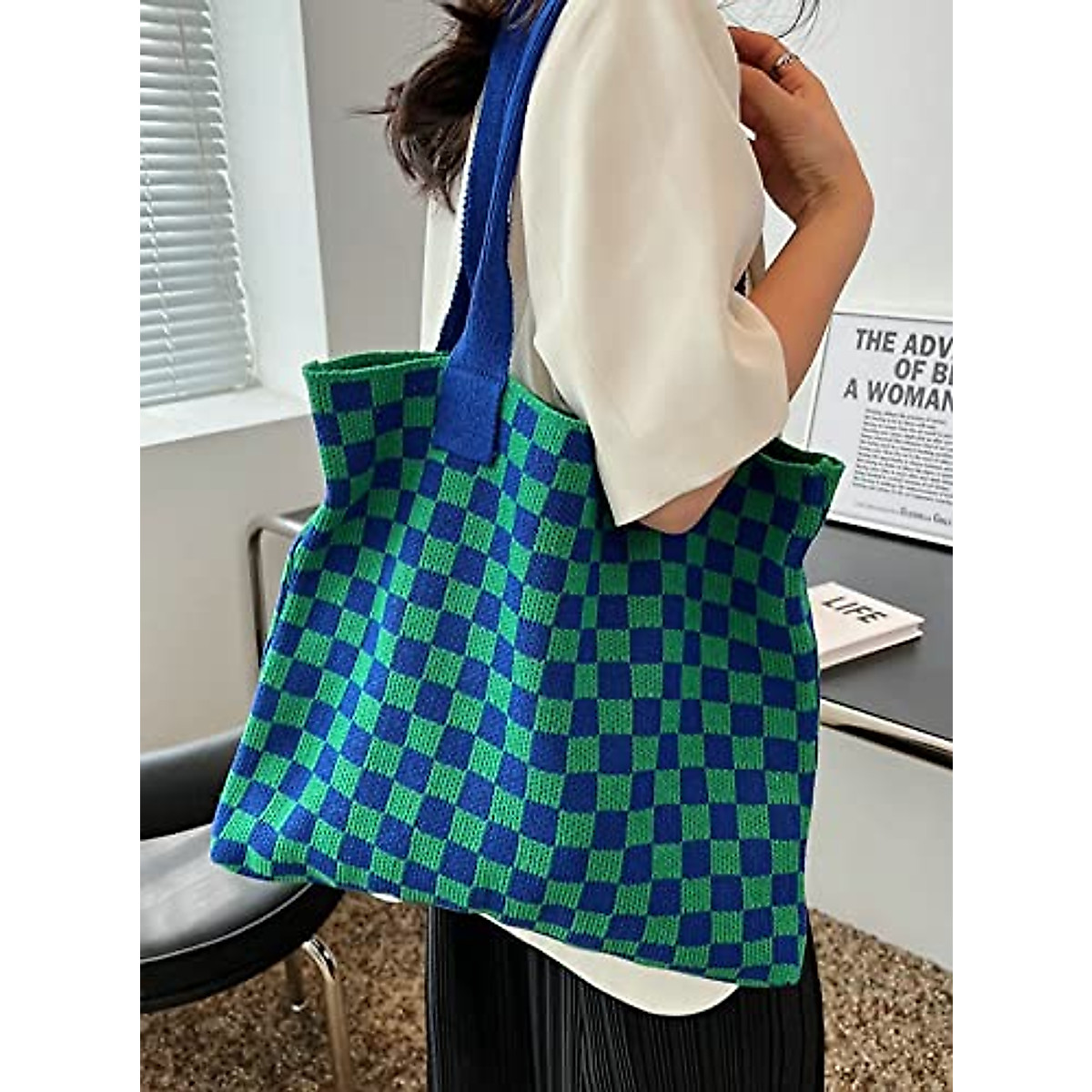 Pocadri Women's Contrasting Shoulder Bag Cotton Hemp Soft Multifunctional Large -Capacity Knitted Bag Handbags