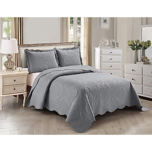 Home Collection Over Size Elegant Embossed Bedspread Set Light Weight Solid Color New (Light Grey, King/Cal King)