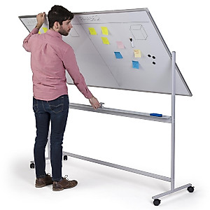 Displays2go 72 x 40 Double-Sided Magnetic White Board with Wheels - Silver (WHBMOB7240)