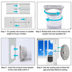 Estoder Portable Air Conditioner Window Vent Kit with 5.9" Exhaust Hose (Length Up To 79”), Universal Portable AC Duct Kit with Coupler, Adjustable Window Seal for Sliding Vertical & Horizontal Window