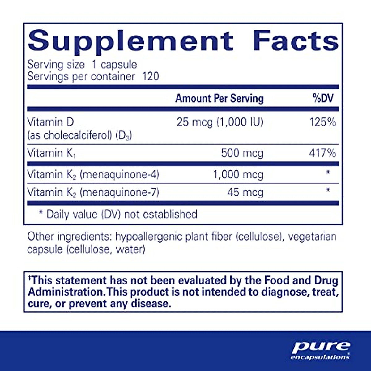 Pure Encapsulations Synergy K | Supplement with Vitamin K1, K2, and D3 to Support Bones, Blood Vessels, Vascular Elasticity, and Calcium Utilization* | 120 Capsules