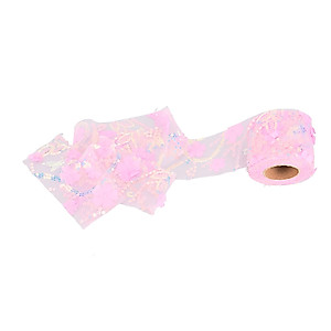 Wene Tulle Roll, Spool Tulle Fabric Shiny Flexible Embroidered Sequins Flowers for DIY Clothing for Handicraft Decoration(Deep Pink)