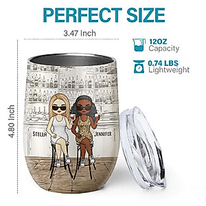 Pawfect House Here's To Another Year Of Bonding - Bestie Personalized Custom Wine Tumbler - Gift For Best Friends BFF Sisters Gift Idea For Best Friend Friendship Gifts For Women (2 Women)
