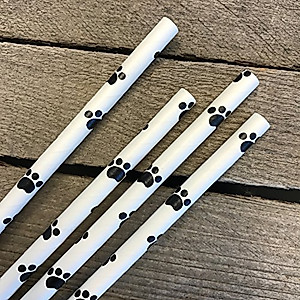 Dog Theme Paw Print Paper Drinking Straws - Black White - 7.75 Inches - 100 Pack - Outside the Box Papers Brand