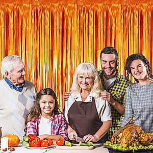 GOER 6.4 ft x 9.8 ft Metallic Tinsel Foil Fringe Curtains,Pack of 2 Party Streamer Backdrop for Birthday,Graduation Decorations and New Year Eve (Orange)