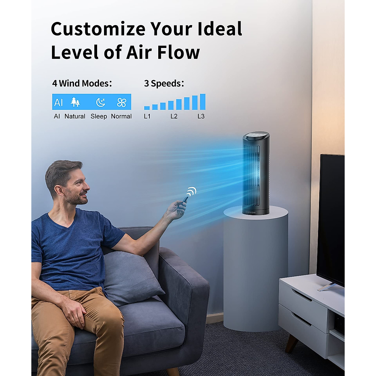 Tower Fan for Bedroom, 20ft/s Quiet Cooling Fan, 70° Oscillating Floor Fan with Remote,Led Display,3 Speed Options,4 Modes,12Timer,13“ Bladeless Portable Table Fan for Bedroom Office Home Black