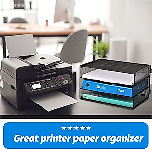 EASEPRES Paper Organizer Tray, 3 Tier Mesh Desk File Organizer Letter Sorter Holder for Home Office, Black