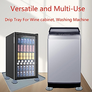 QinSuiKai Mini Fridge Silicone Mat with Raised Edges, 24" x 24" x 0.8" Mini Fridge Drip Tray With 4 Base Raisers, Mini Refrigerator Carpets Floor Protector (Black)