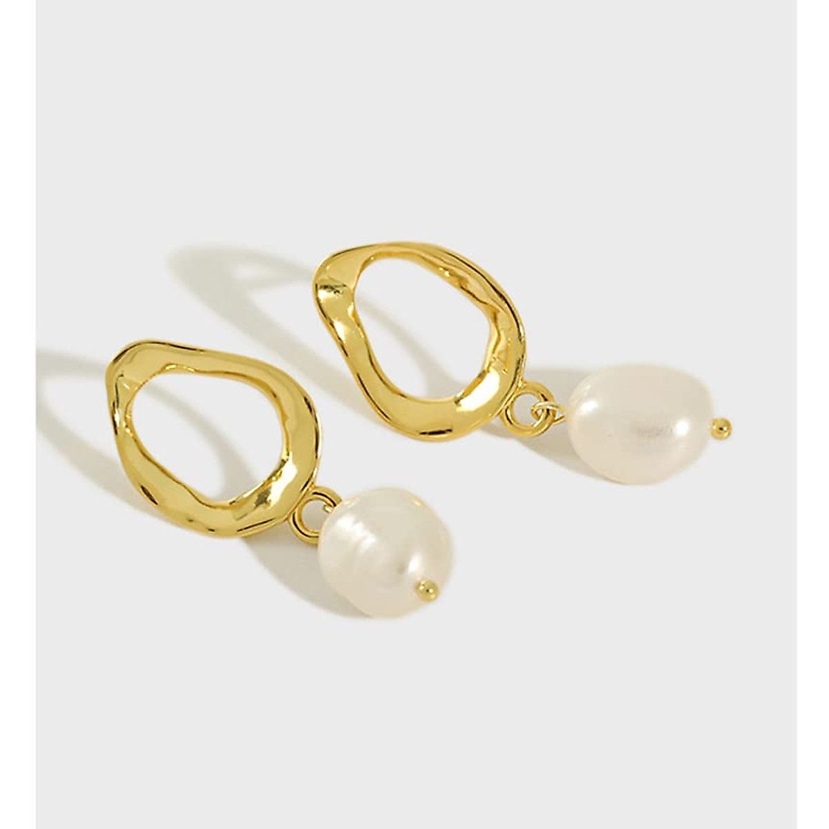 Simple Irregular Pearl Earrings in 18K Gold, Natural Baroque Pearl Dangle Earrings, Wonderful Gift for Her (Yellow Gold, 18K)