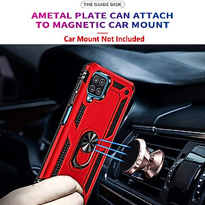 Galaxy A42 5G Case, Samsung A42 5G Phone Case with [Tempered Glass Screen Protector Included], STARSHOP Military Grade Shockproof Protective Dual Layer Phone Cover with Metal Ring Kickstand - Red