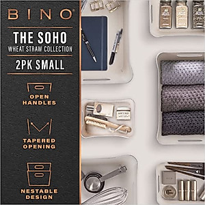 BINO 2-Pack Plastic Storage Basket, Beige - Small | Multi-Use Storage Basket | Rectangular Cabinet Organizer | Baskets for Organizing with Handles | Home & Office Organization & Container Storage