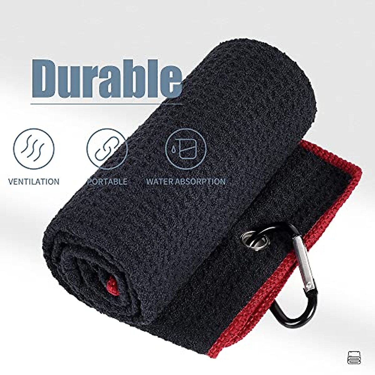 Mile High Life Microfiber Waffle Pattern Tri-fold Golf Towel | Brush Tool Kit with Club Groove Cleaner, Retractable Extension Cord and Clip (Black w/red Towel+Black Brush)