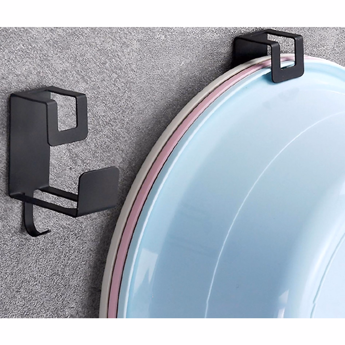 YIKANGHENG Adhesive Washbasin Hook, 1 Pcs Stainless Steel Silver Pot Holder Used for Kitchen and Bathroom Placing Washbasin and Pot (Black)