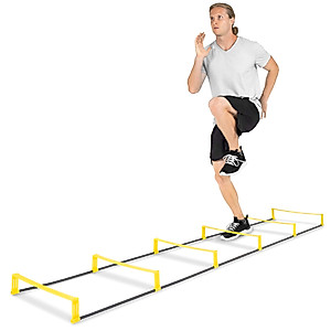 ProsourceFit Raised Speed & Agility Ladder with 6 Collapsible Hurdles for Footwork, Football & Soccer Elevated Training Workout Equipment