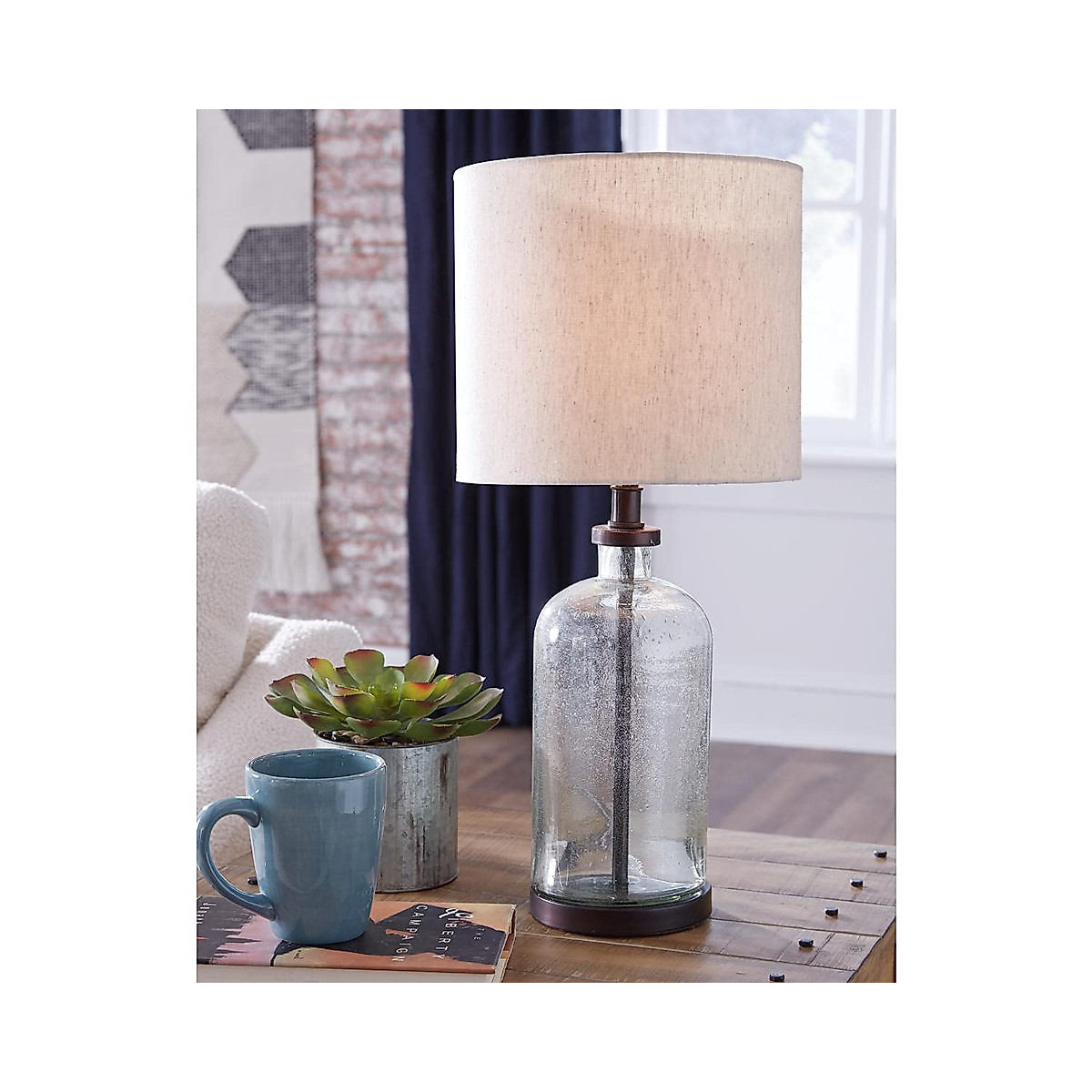 Signature Design by Ashley Bandile Modern Farmhouse 22.5" Seeded Glass Table Lamp, Bronze