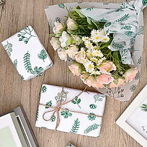 Bolsome 100 Sheets 20 * 14 Inches Greenery Tissue Paper, Botanical Gift Wrapping Tissue, Green Leaves Decorative Tissue Paper for Jungle Safari Party Baby Bridal Shower Birthday Wedding Decor