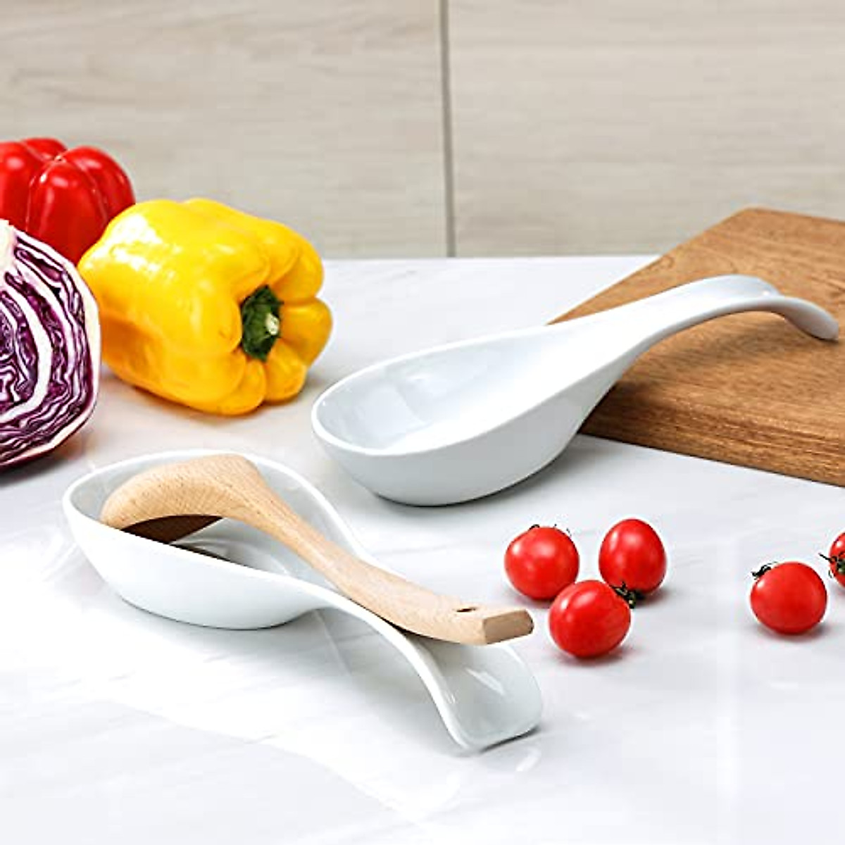 Yedio Porcelain Spoon Rest for Cooking, 2 Piece White Spoon Holder for Kitchen Counter, 9.5 Inch Large Spoon Rest for Cooktop