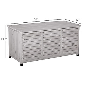 TZXTW 75 Gallon Wooden Deck Box, Outdoor Storage Container with Aerating Gap & Weather-Fighting Finish for Patio Furniture Cushions, Pool Accessories, Garden Tools, Grey
