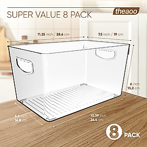 Clear Pantry Storage Bins, 8 Pack Plastic Storage Bins, Large Refrigerator Organizer Bins with Handle for Pantry Organization and Storage,Perfect for Freezer, Kitchen, Countertops, Cabinets, Bathroom