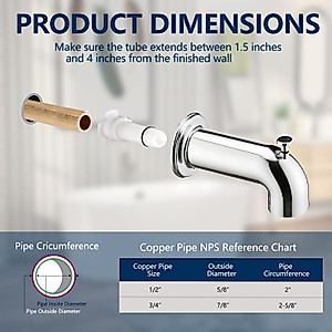 Sperwoesy Slip-On Tub Spout with Diverter Long for Bathtub Spout, Fit for 1/2 Inch Slip Pipe, Chrome