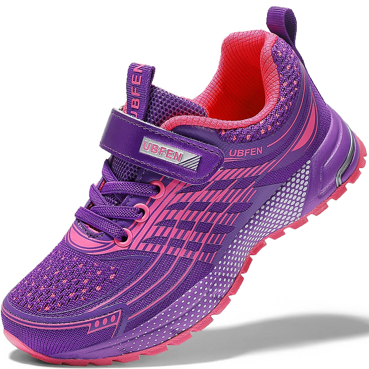 UBFEN Kids Sneakers Boys Girls Tennis Shoes for Running Athletic Walking Gym Sports Lightweight Breathable A Purple