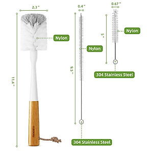 SUBEKYU Bottle Brush, Baby Bottle Brush with Nipple and Straw Cleaner Set for Cleaning Water Bottle, Gray+ White