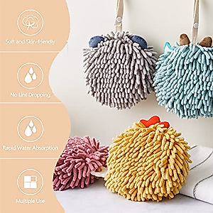 Bunnikins & Clover 4-Pack Chenille Cute Kids Hand Towel with Hanging Loop, Microfiber Plush Absorbent Toddler Hand Bath Towels for Bathroom Kitchen