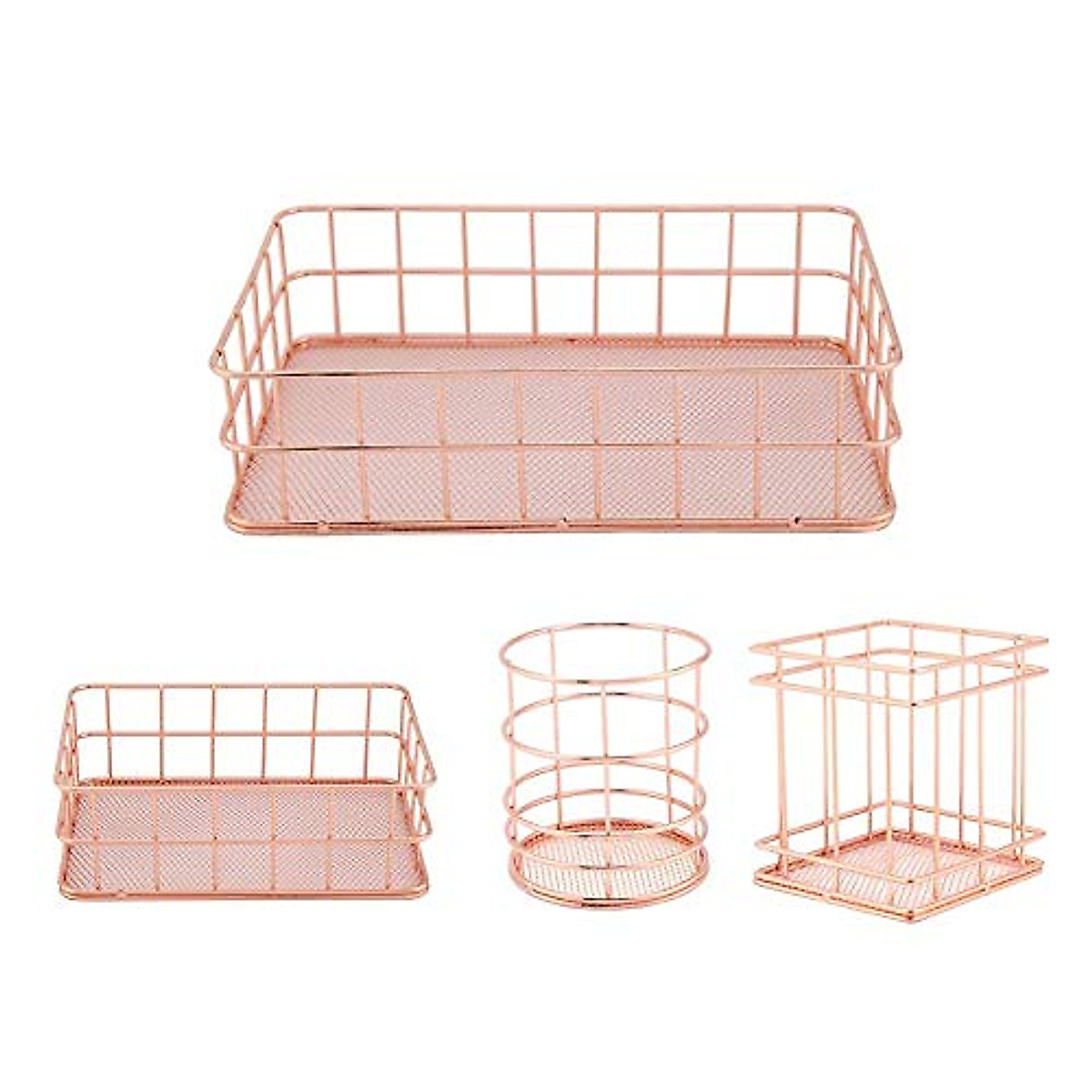 FTVOGUE Makeup Storage Basket Organizer, Rose Gold Mesh Cosmetic Storage Holder Shelves for Makeup Brush Pen Holder(C)
