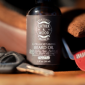 Lather & Wood Beard Oil For Men - Premium Blend - Spill-proof Pump - Original Scent - 1oz