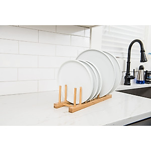 Lipper International 887 Bamboo Wood Plate Rack and Pot Lid Holder, 15-3/8" x 4-3/8" x 4"