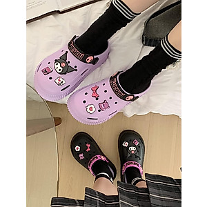 Kawaii Shoes Kuromi Slippers for Women Cute Garden Clogs Cartoon Indoor Slipper Outdoor Cloud Slides Girls Sandals (Black,6,6.5)