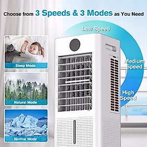 Windowless Portable Air Conditioner, 12H Timer & 2-Gal Tank, 3-IN-1 Portable AC Unit with Remote, 75°Oscillation, 3 Modes & 3 Speeds, Ultra-Quiet 24" Ventless Swamp Cooler for Room Home Office