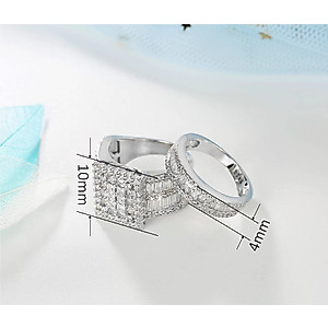 Square CZ Engagement Ring/Wedding Band Bridal Set for Women/Wide Baguette and Round Multi Cut Stones Statement 925s Ring Size 7