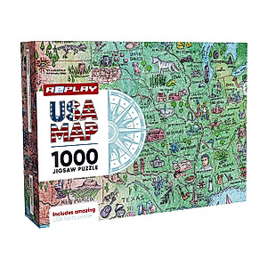 A2PLAY USA Map Puzzle 1000 Piece for Adults, United States of America, Patriotic Jigsaw Puzzle & Bonus Fact Poster, Premium Materials, 27.5 x 19.7 in
