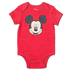 Disney Mickey Mouse Newborn Baby Boys Bodysuit Pants and Hat 3 Piece Outfit Set Red/Gray 6-9 Months