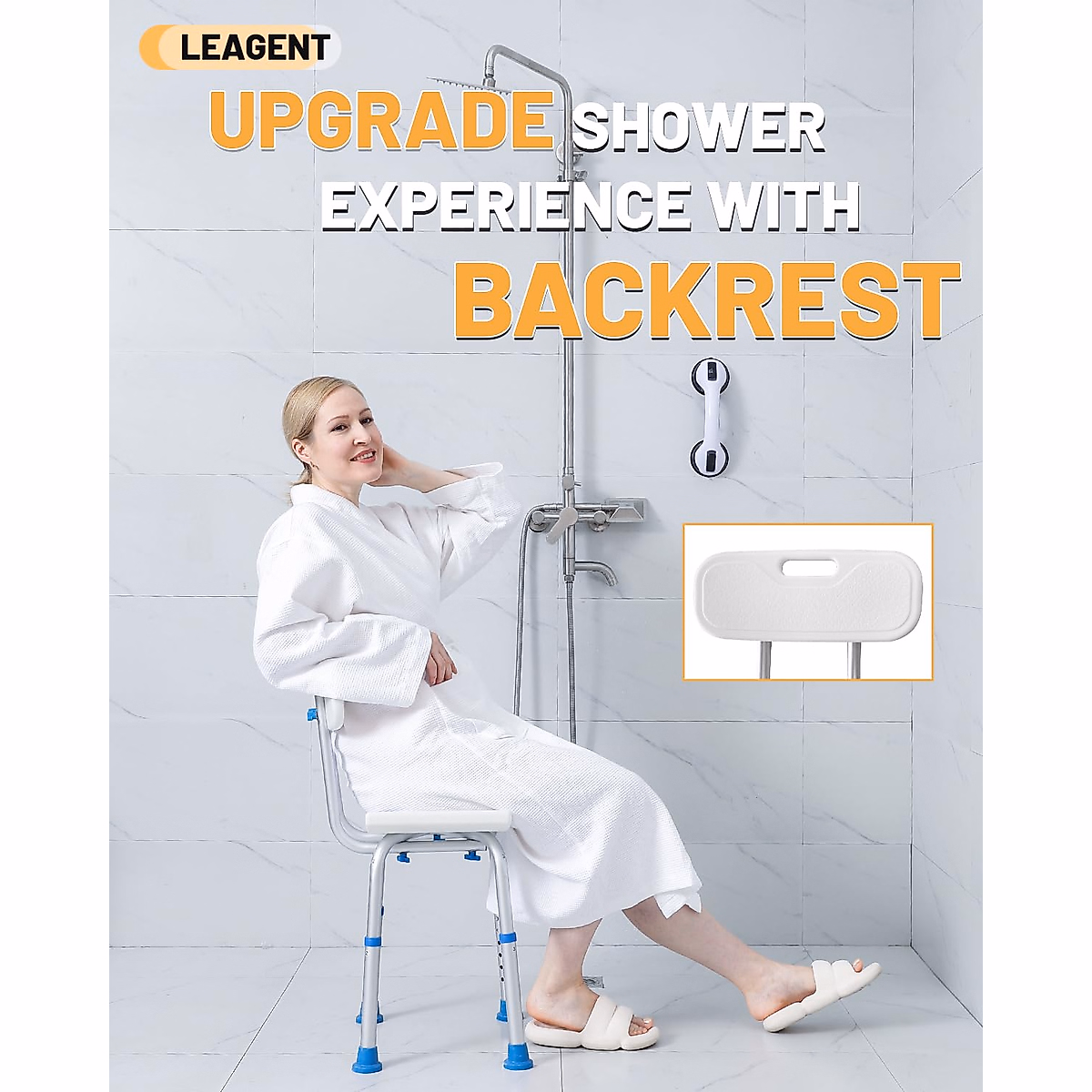 Leagent HSA FSA Shower Chair with Back, Shower Stool for Inside Shower, Shower Seat for Inside Tub, Bath Chair for Inside Bathtub for Elderly/Handicap