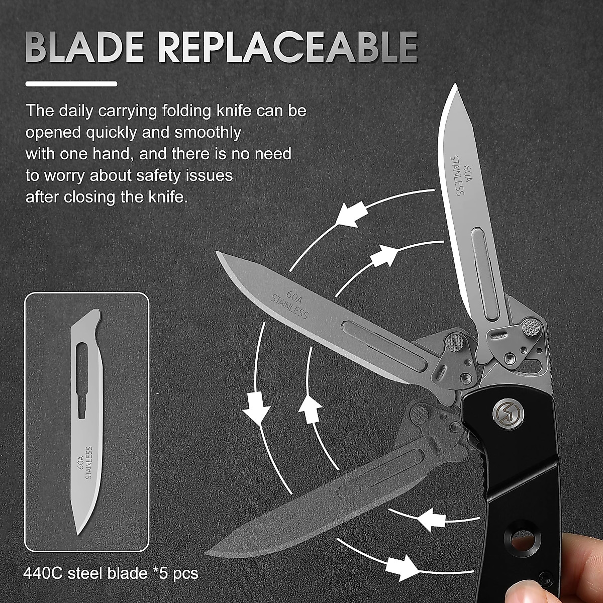 VR VIREN KNIFE Folding Scalpel Pocket Knife，EDC Utility Knife with 6pcs #60A Replaceable Blades，Outdoor Knife，Sharp Skinning Knives for Hunting, Fishing, Deer & Survival