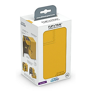 Ultimate Guard Flip 'n' Tray 80+, Deck Case for 80 Double-Sleeved TCG Cards +Dice Tray, Yellow, Independent Magnetic Closure & Microfiber Inner Lining
